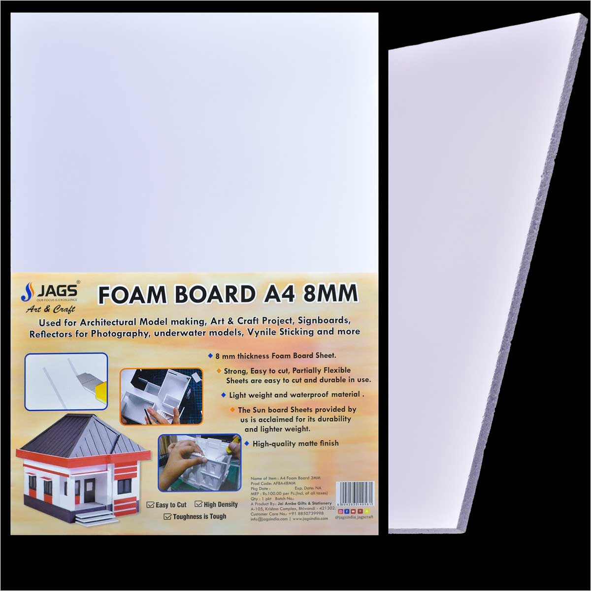 JustKraft A4 Foam Board 8MM Thick | White