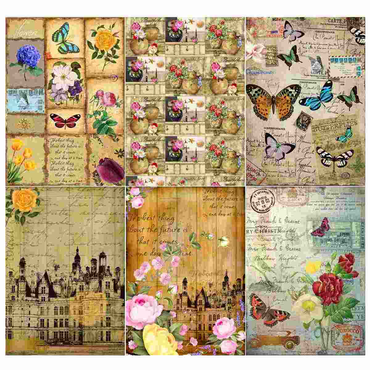 JAGS Printed Design Paper A4 6 Designs 24 Sheets 190 gsm - Vintage Shabby