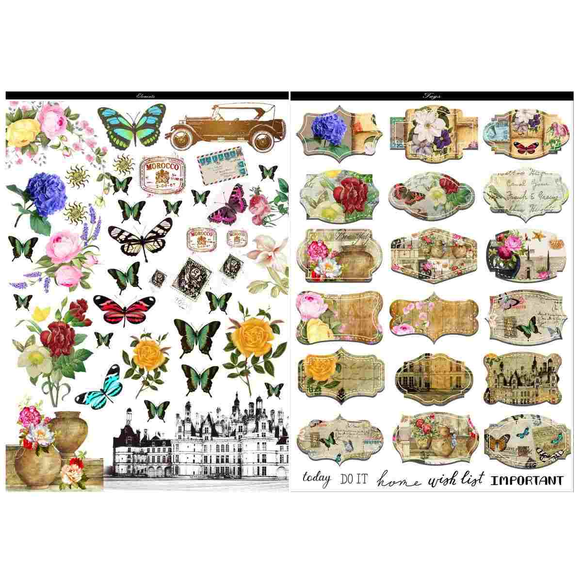 JAGS Printed Design Paper A4 6 Designs 24 Sheets 190 gsm - Vintage Shabby