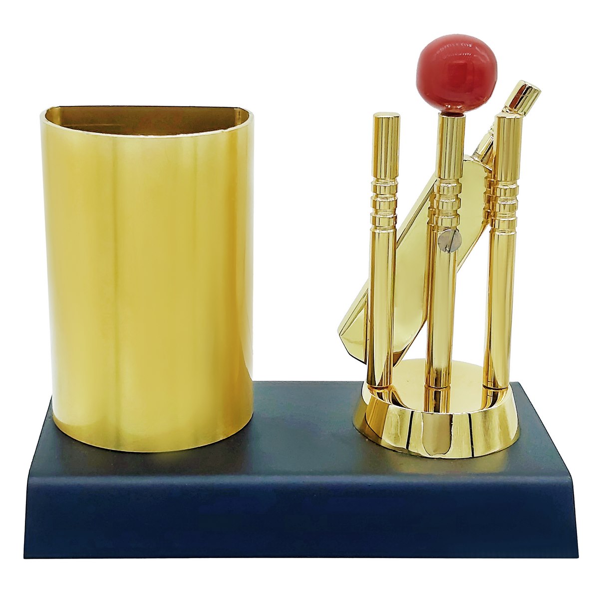 JustKraft Table Top Cricket Trophy with Pen Stand and Clock | TT581